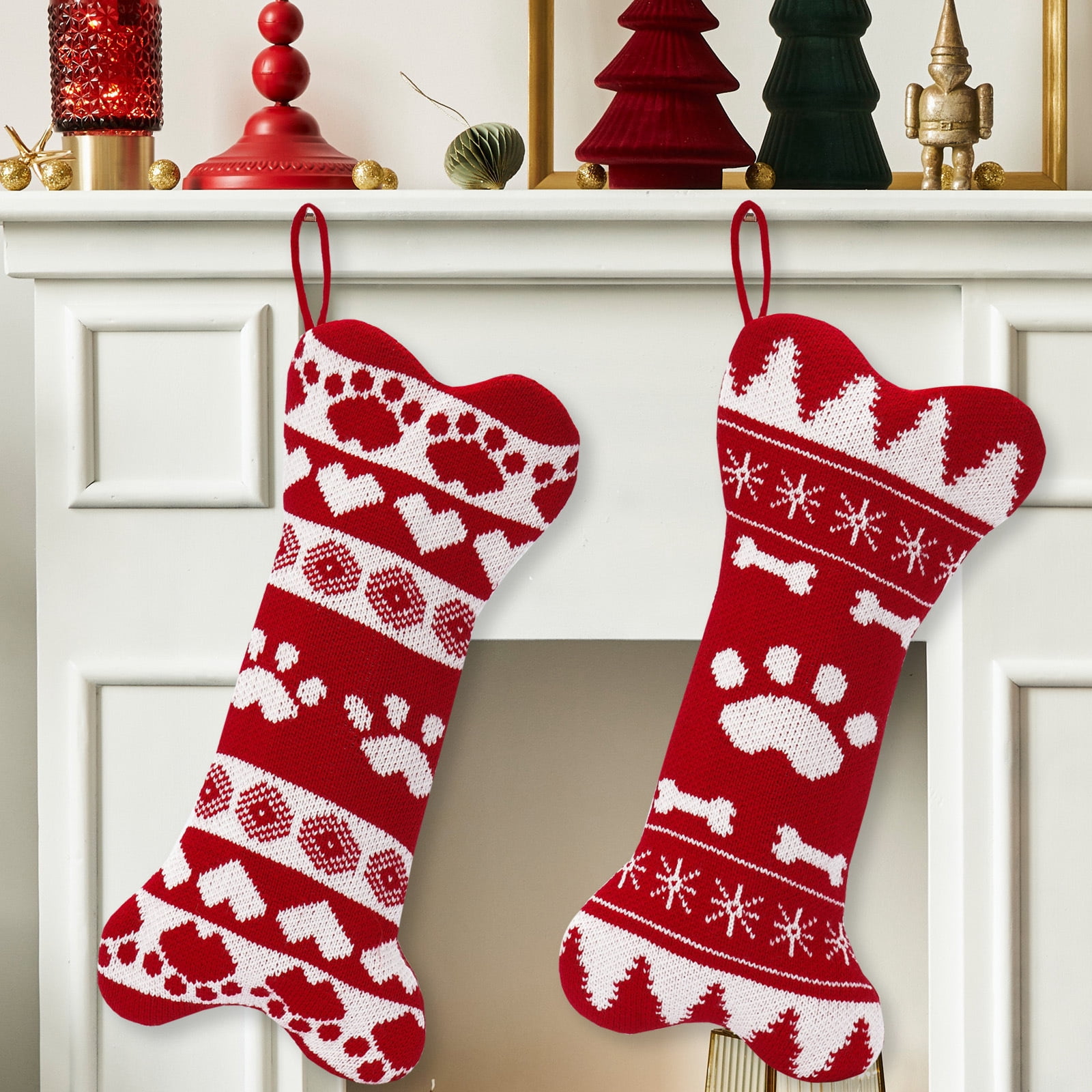 Dalrosia Dog Christmas Stocking, Knit White Christmas Stocking for Dogs ...
