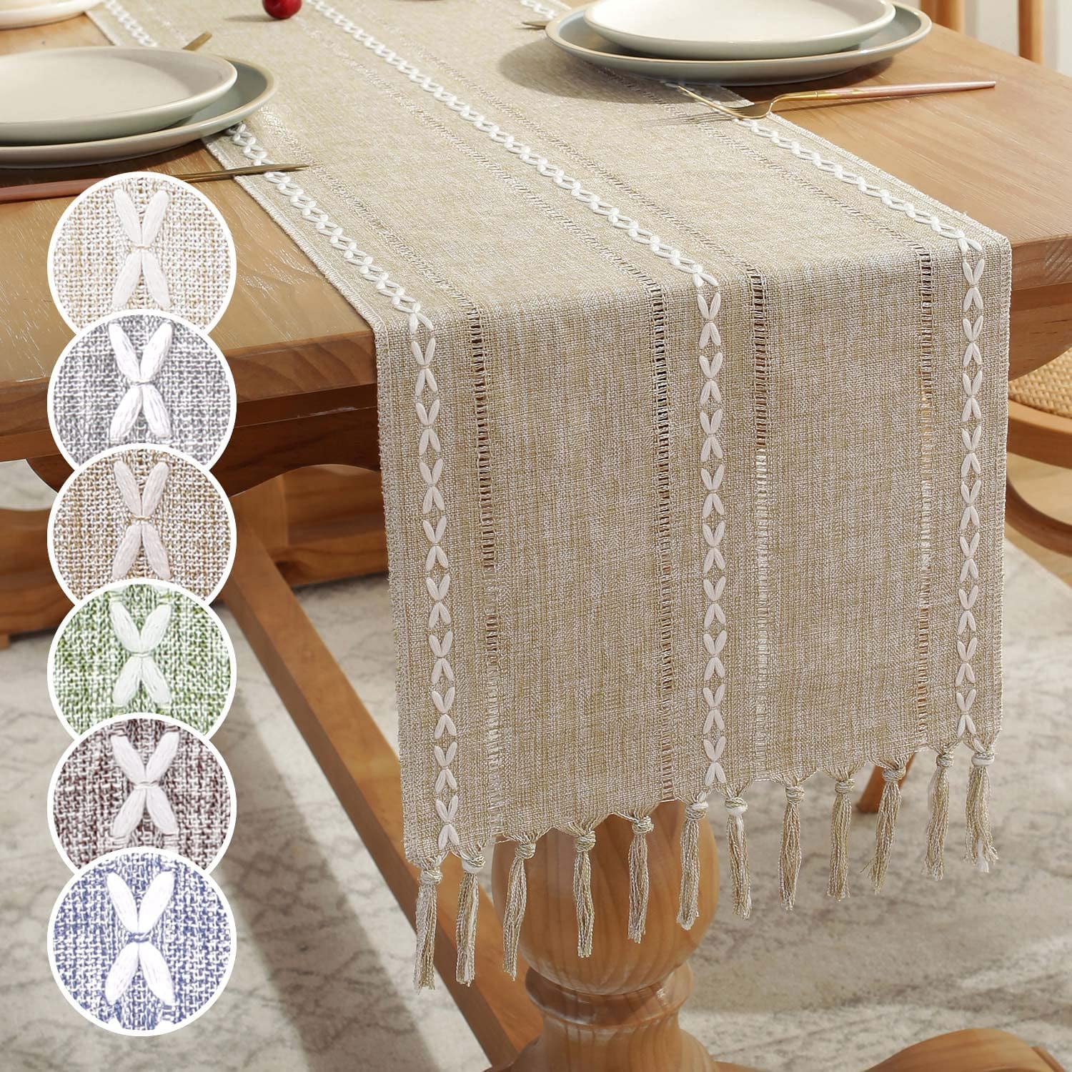Dalrosia Farmhouse Table Runner Boho Style Linen 72 Inch Long, Handmade ...