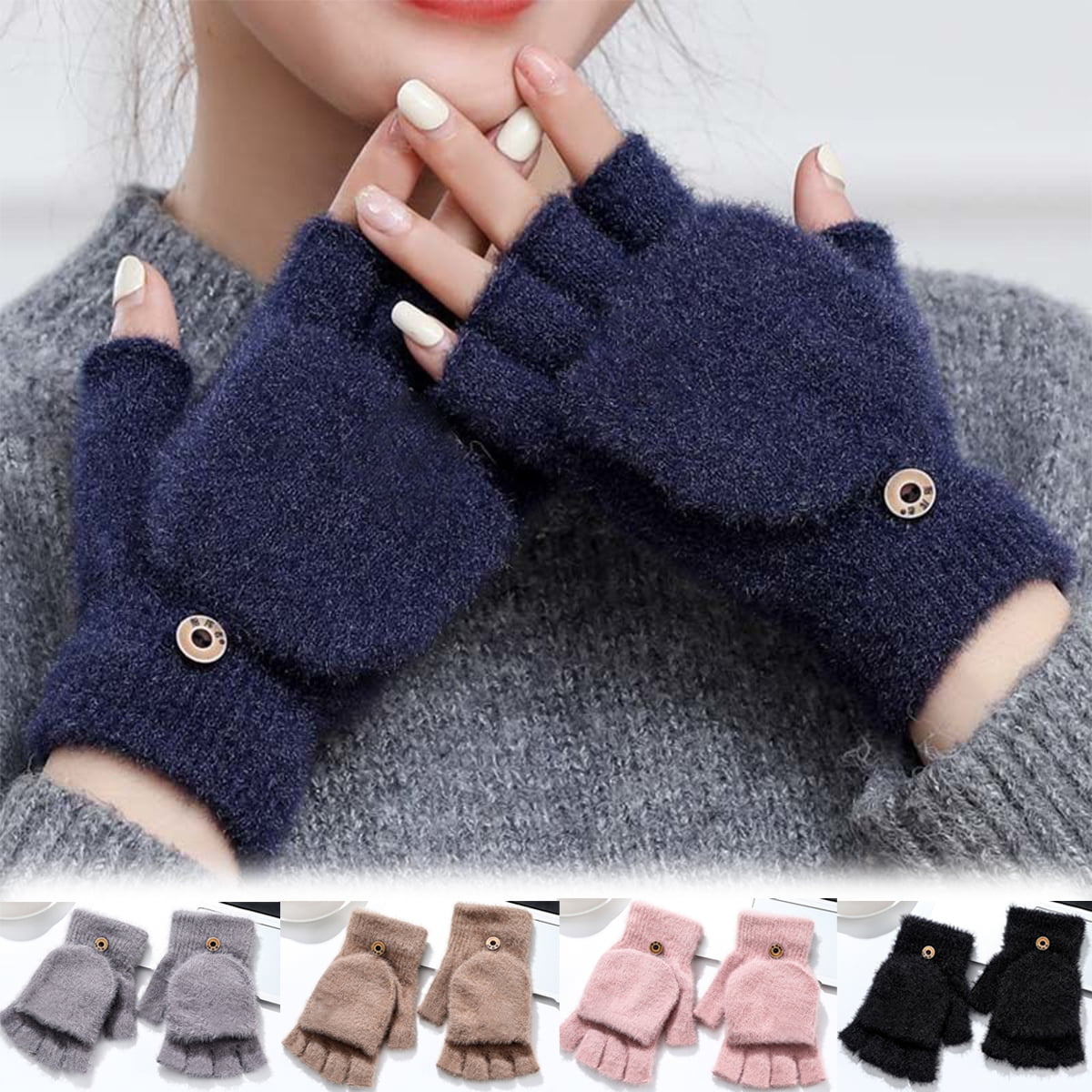 Dalrosia Fingerless Gloves Women Winter Flip Gloves Warm Convertible ...
