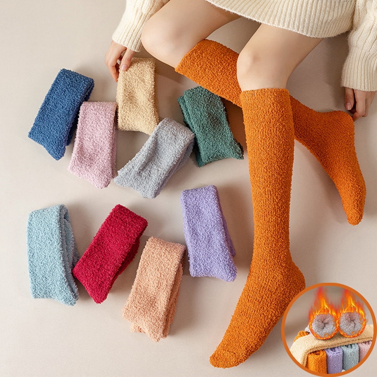 Dalrosia Fuzzy Socks for Women Knee Fuzzy Socks Long Slipper Socks Warm ...