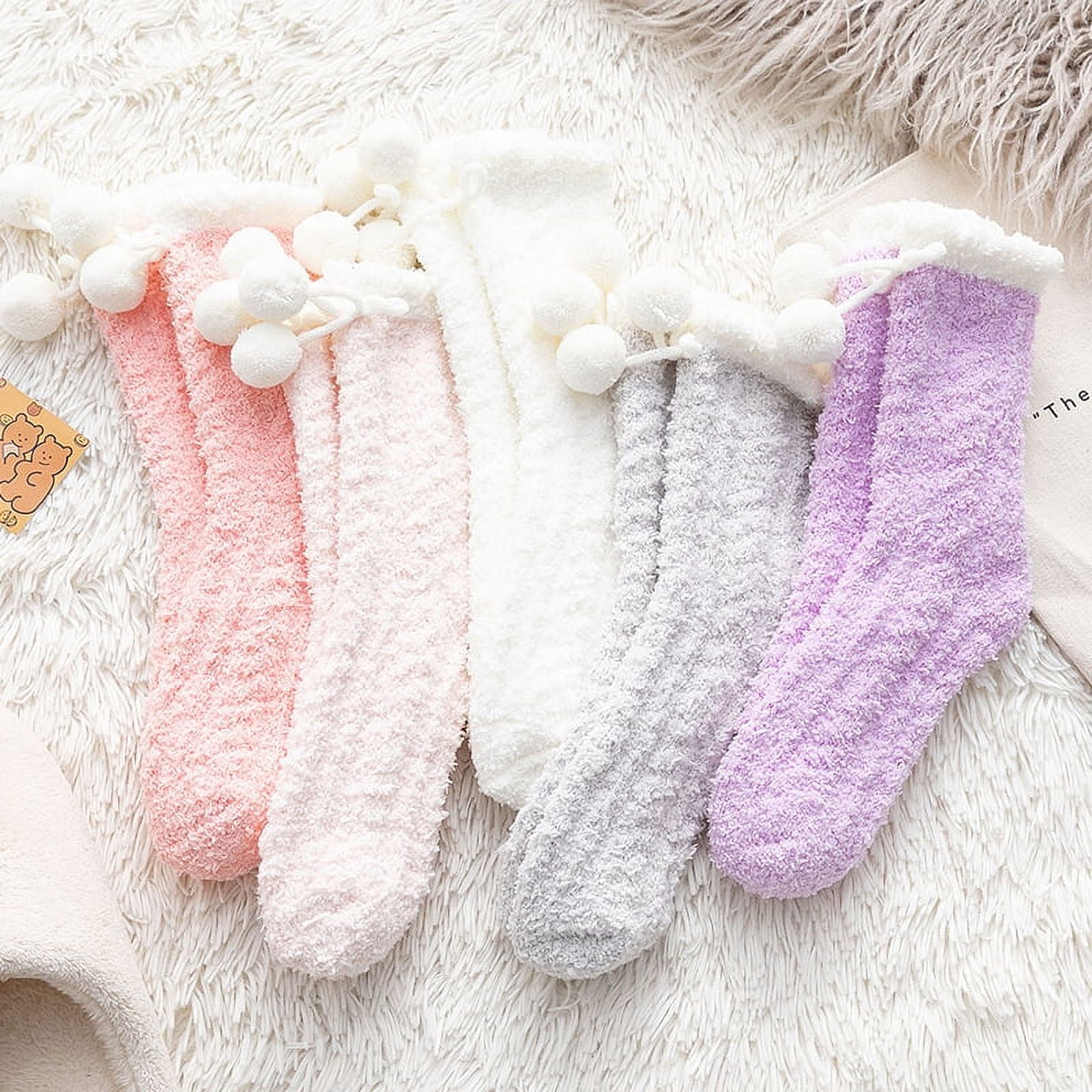 Dalrosia Fuzzy Socks with Pom Pom for Women, Soft Fluffy Cozy Slipper ...