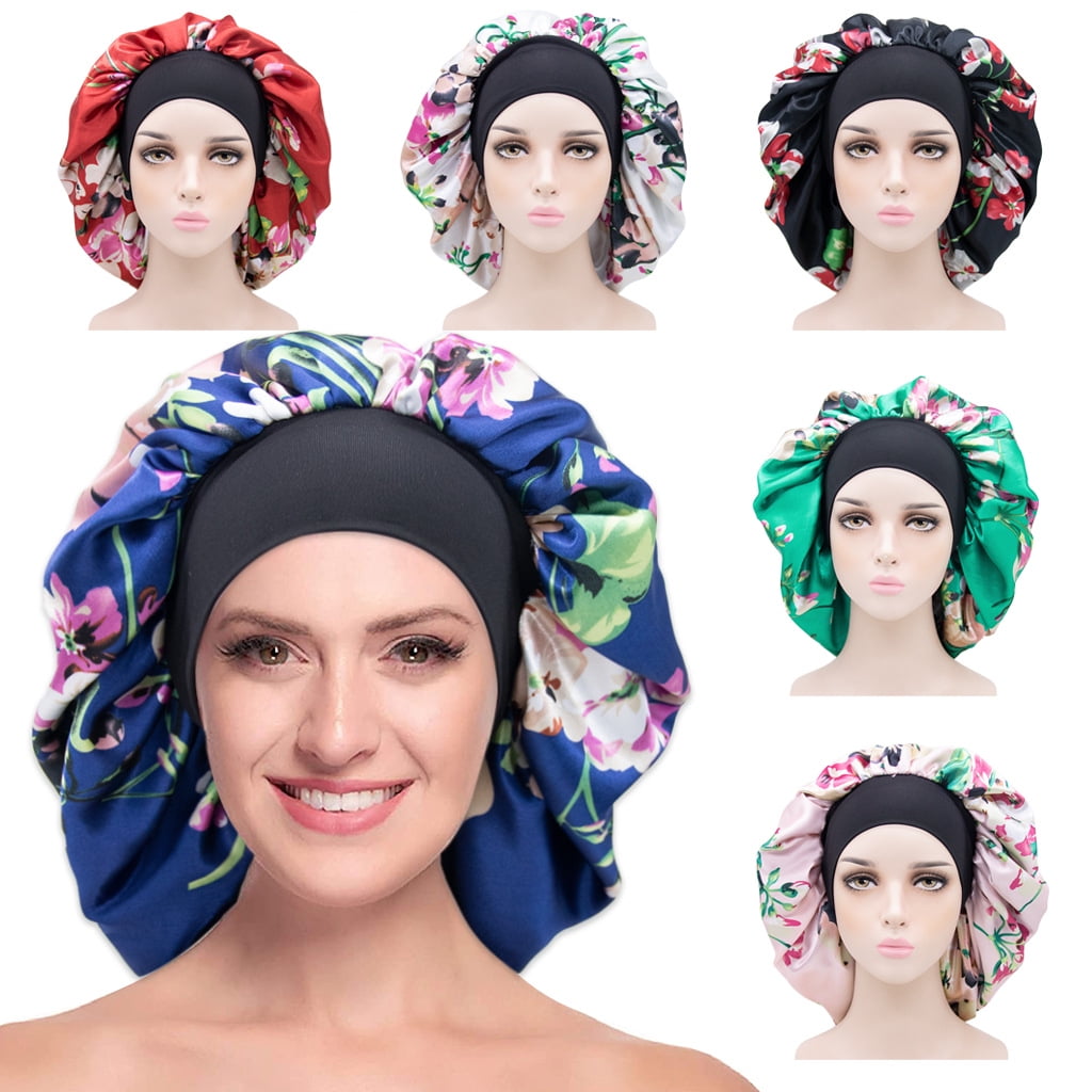 Dalrosia Hair Bonnets for Women Satin,Flower Shower Cap, Soft Elastic ...