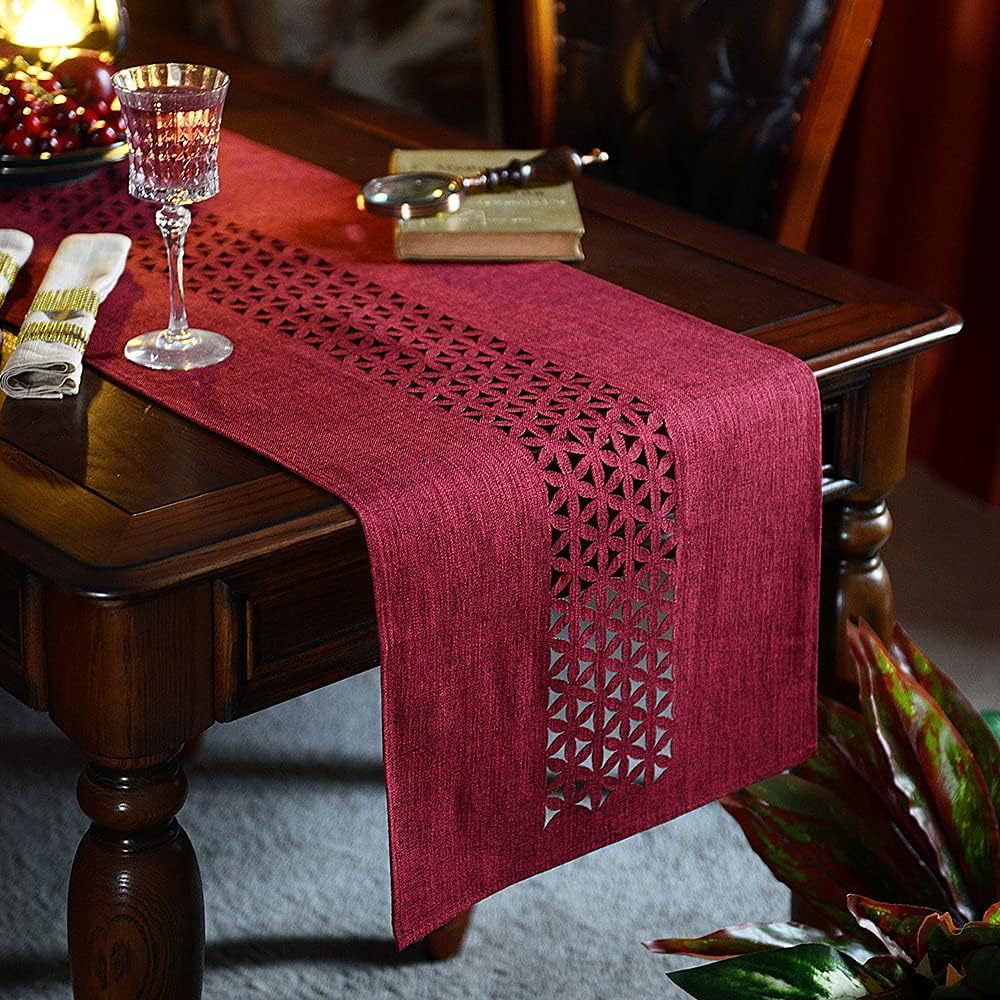 Dalrosia Hollow Flower Table Runners Fabric Home Garden Table Runner ...