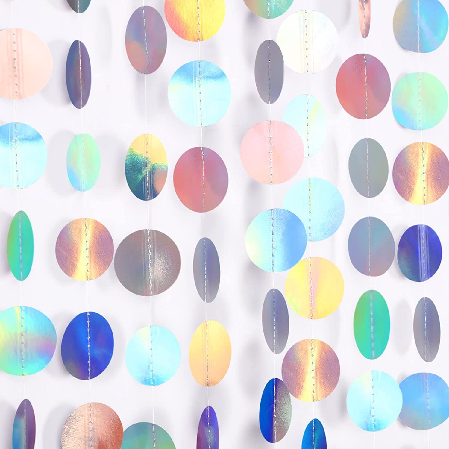 Dalrosia Holographic Paper Garland Shiny Iridescent Circle Dots Party ...
