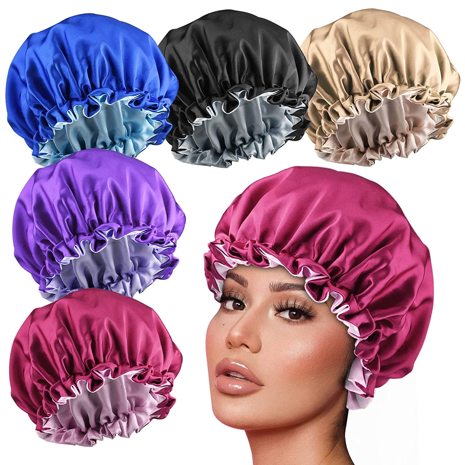 Dalrosia Large Satin Bonnet for Black Women, Double Layer Reversible ...