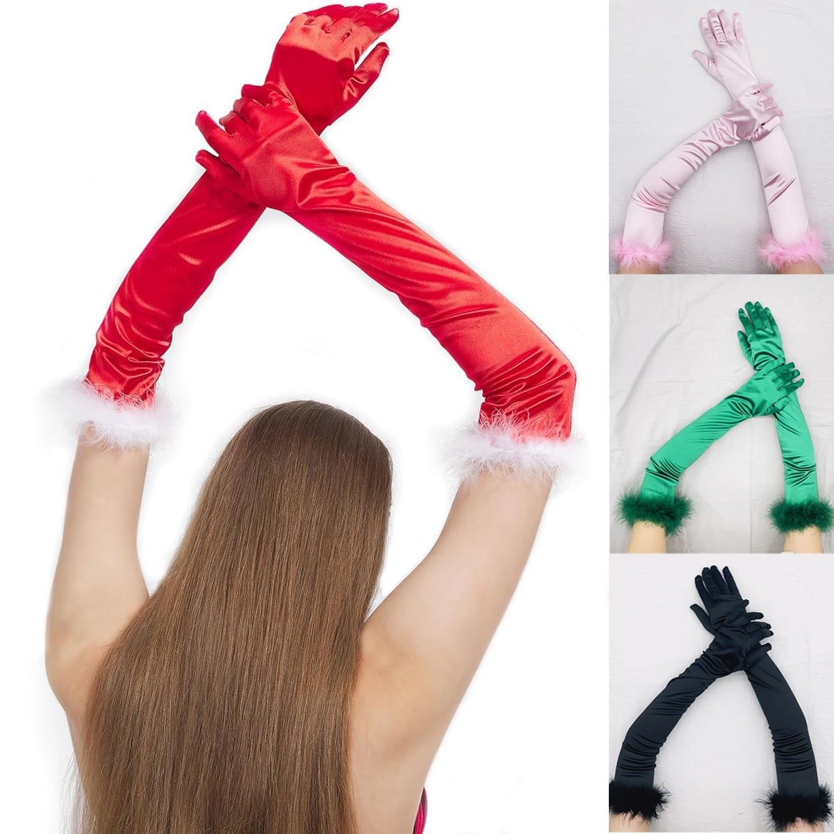 Dalrosia Long Satin Opera Gloves - Pageant Feather Gloves 1920s ...