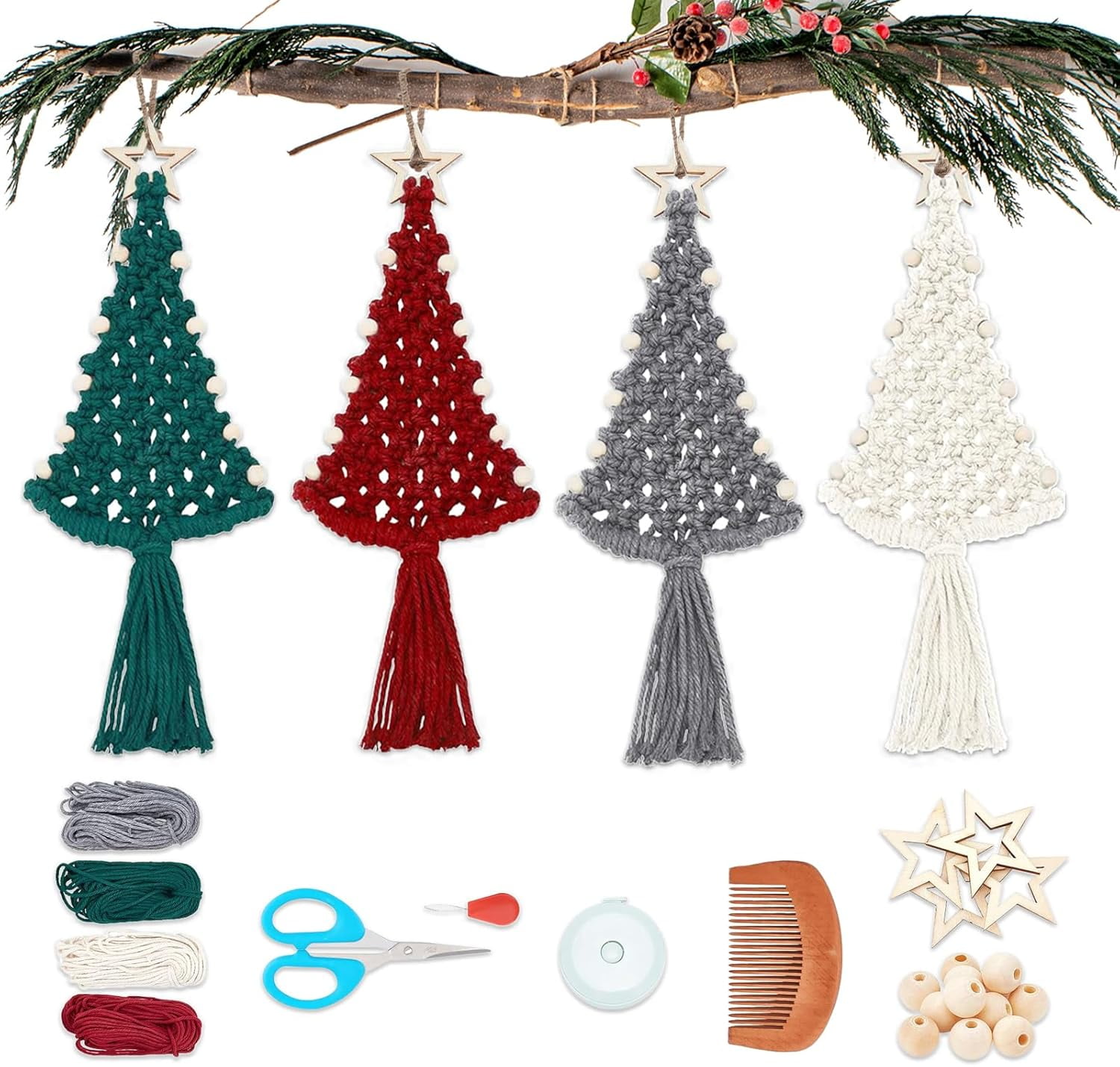 Dalrosia Macrame Christmas Tree Craft Kit, 4PCS Macrame DIY Kit for ...