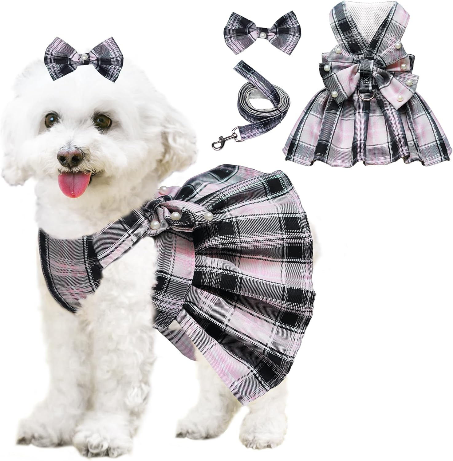 Dalrosia Pet Dress Clothes for Small Dogs Cats Girl Plaid Bow Tie Dog ...
