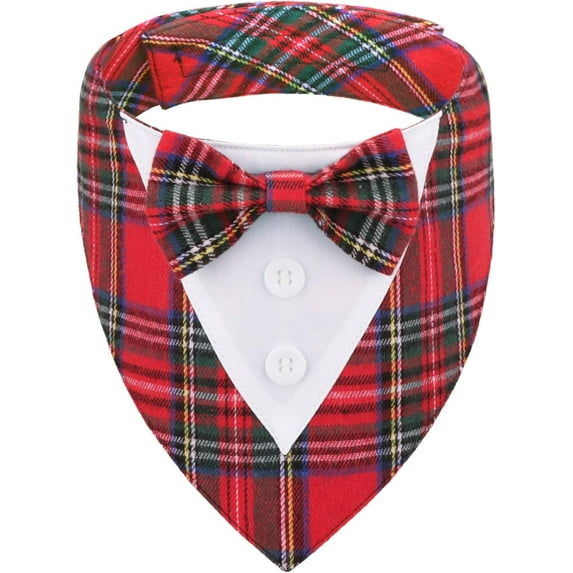 Dalrosia Plaid Christmas Dog Tuxedo Bandana with Bow Tie - Holiday Pet Outfit Costume for Dogs ...