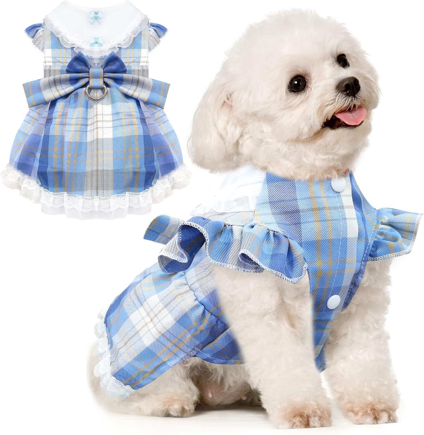 Dalrosia Plaid Dog Dress for Small Dogs Cats Bowknot Girl Dog Clothes ...