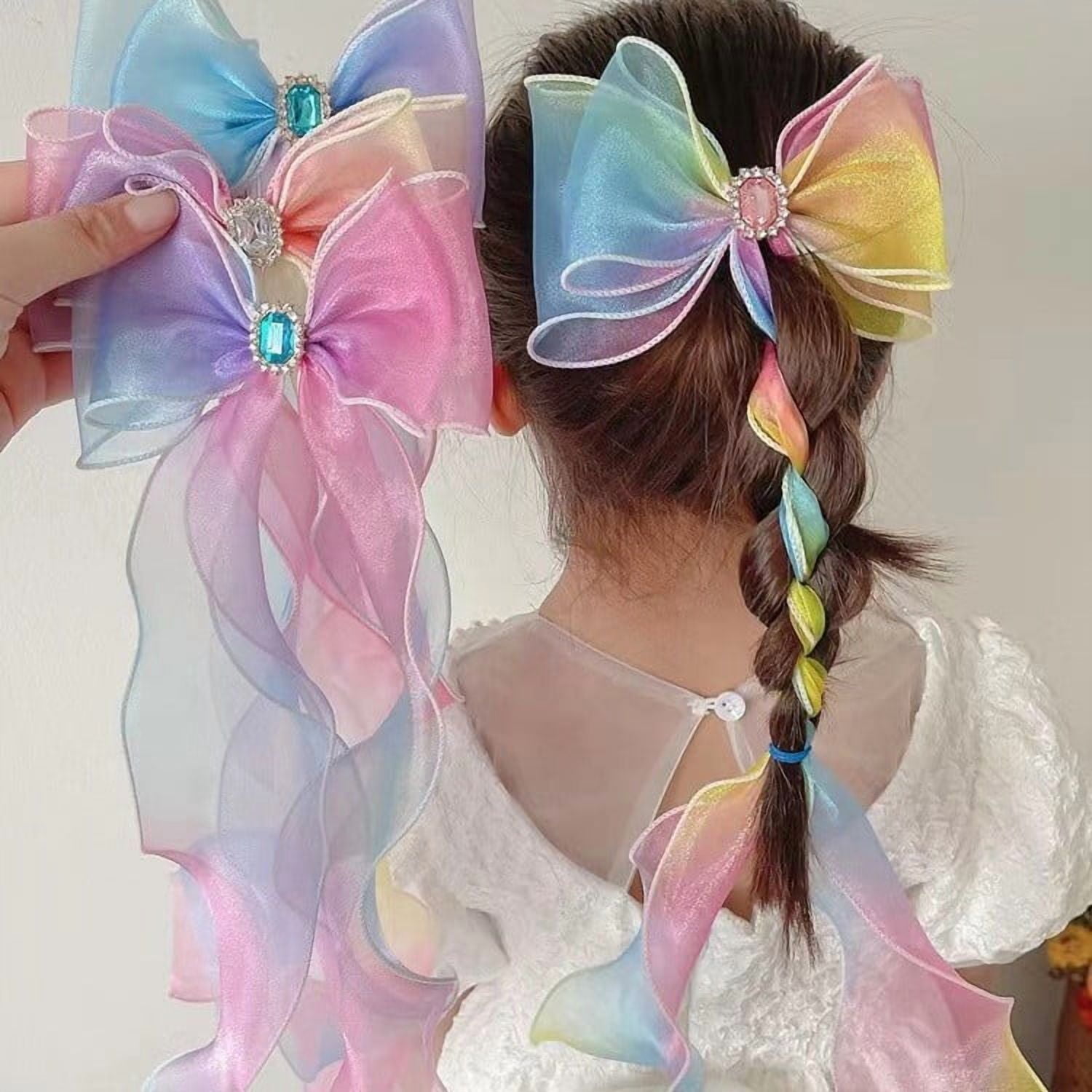 Dalrosia Rainbow Ribbon Hair Bows for Girls, Princess Bowknot Hair ...