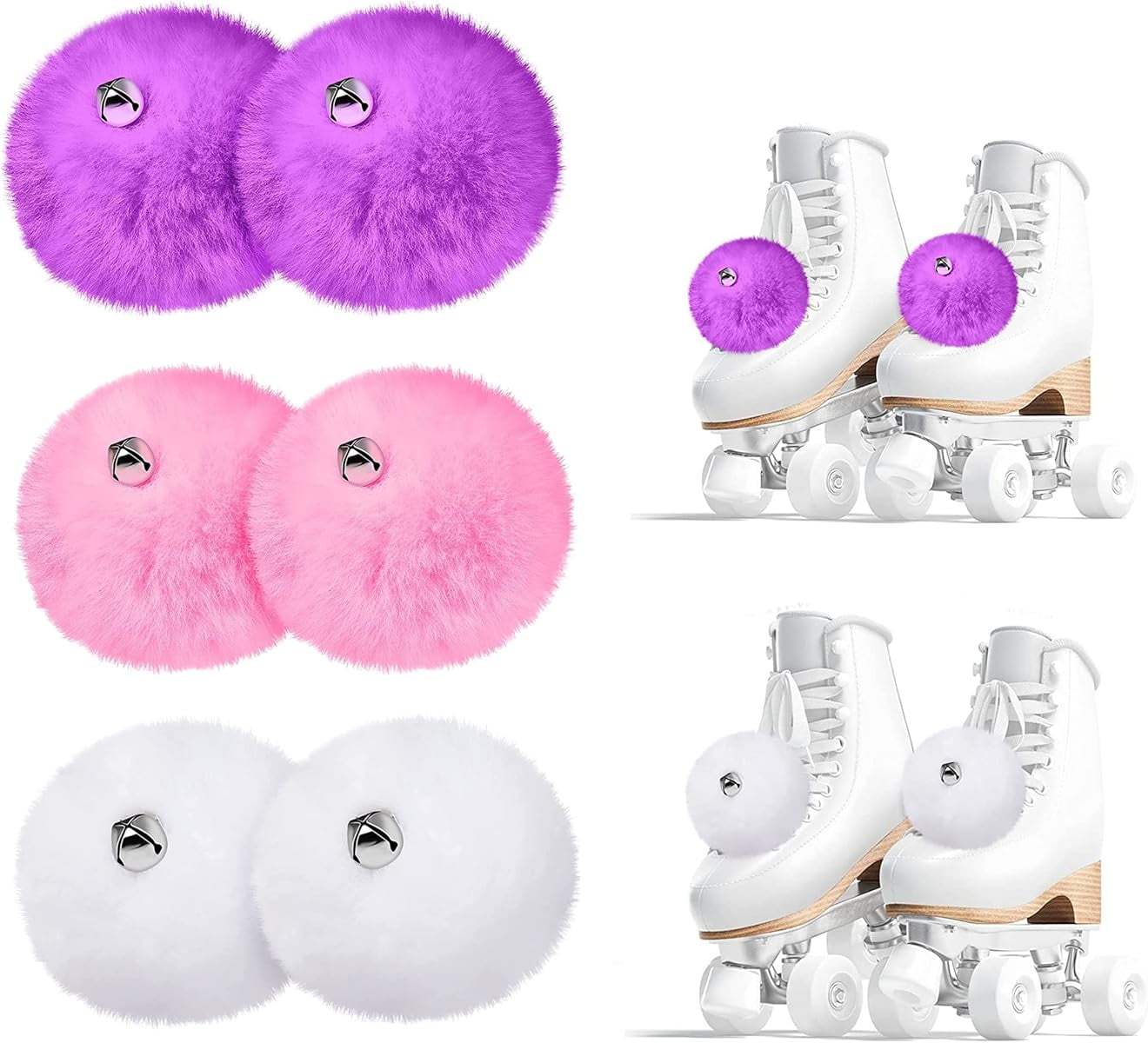 Dalrosia Roller Skate Pom Poms with Bells - 6PCS Tie-on Ice Skate ...