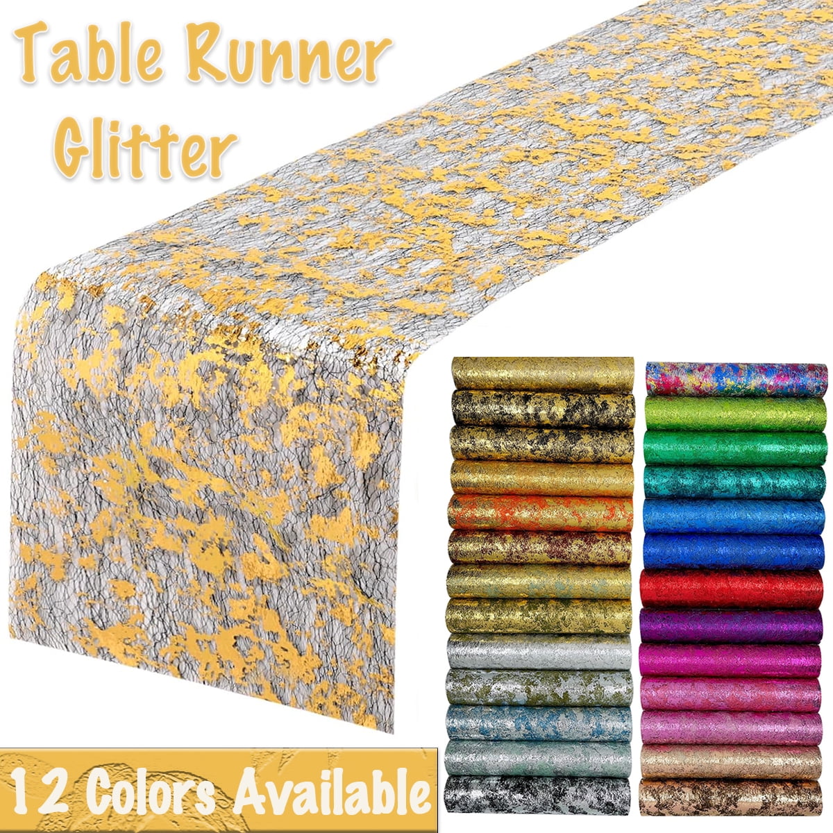 Dalrosia Sequin Metallic Table Runner 16FT Long Thin Mesh Sparkle Table ...