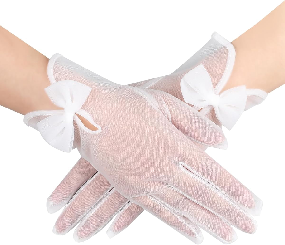 Dalrosia Short Tulle Gloves for Women White Tea Party Mesh Sheer Glove ...