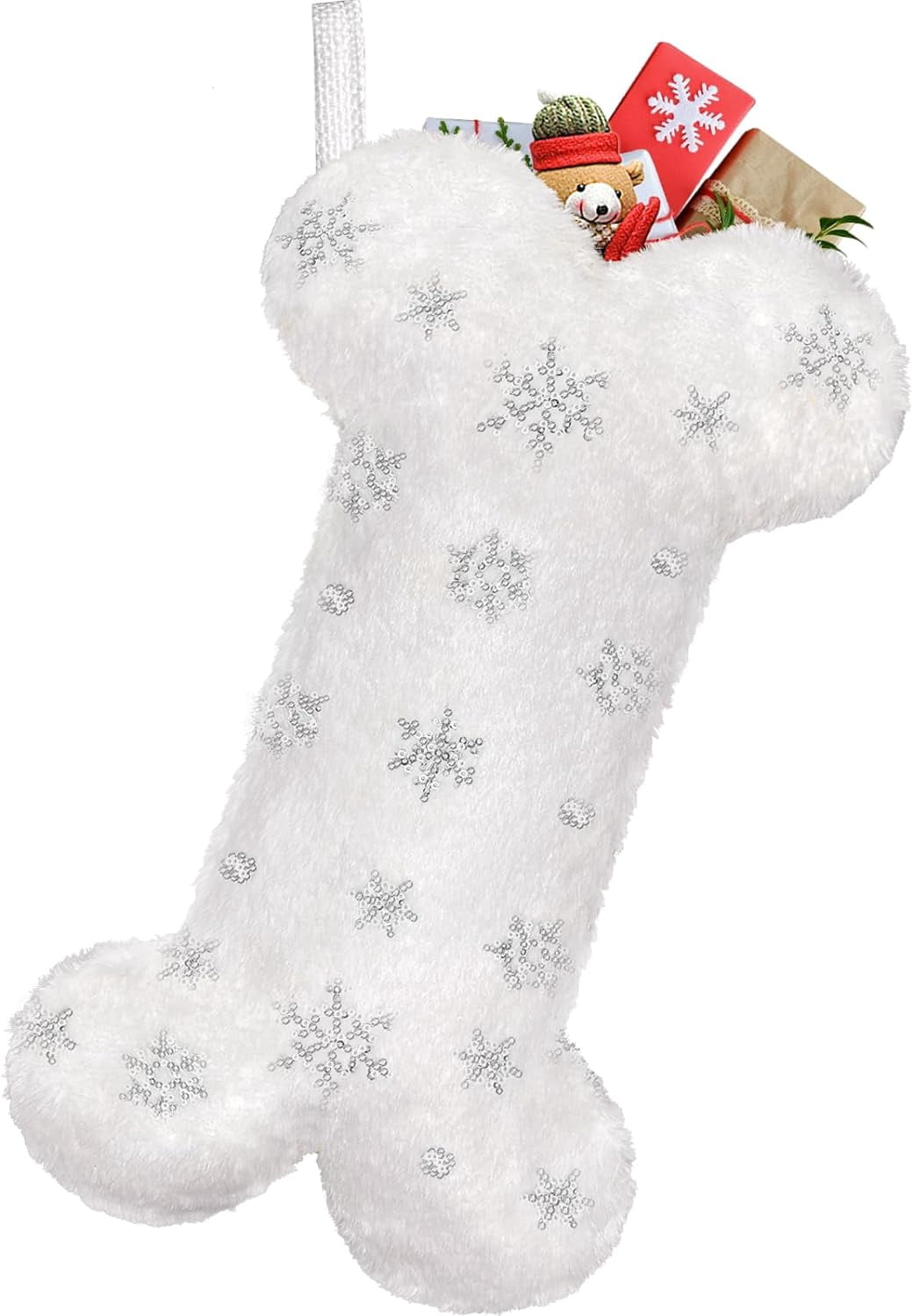 Dalrosia Snowy White Plush Pet Dog Christmas Stocking, Silver Snowflake ...