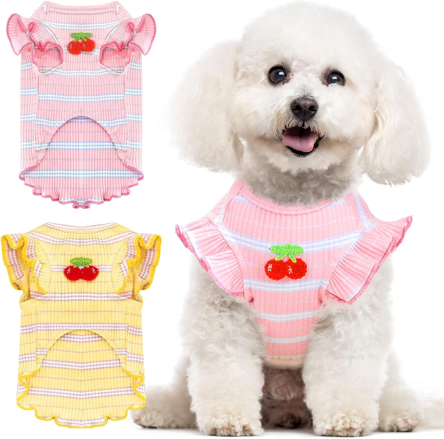 Dalrosia Striped Small Dog T Shirt Cute Cherry Girl Dog Clothes for ...