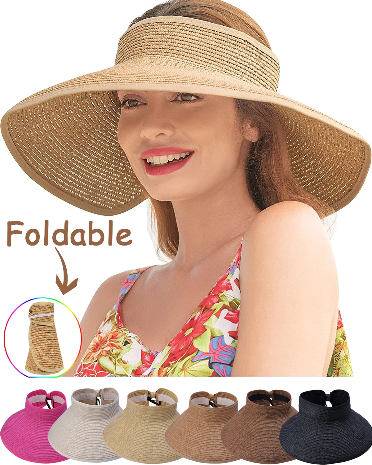 Dalrosia Sun Visors for Women Wide Brim Straw Hat Women Beach Visor ...