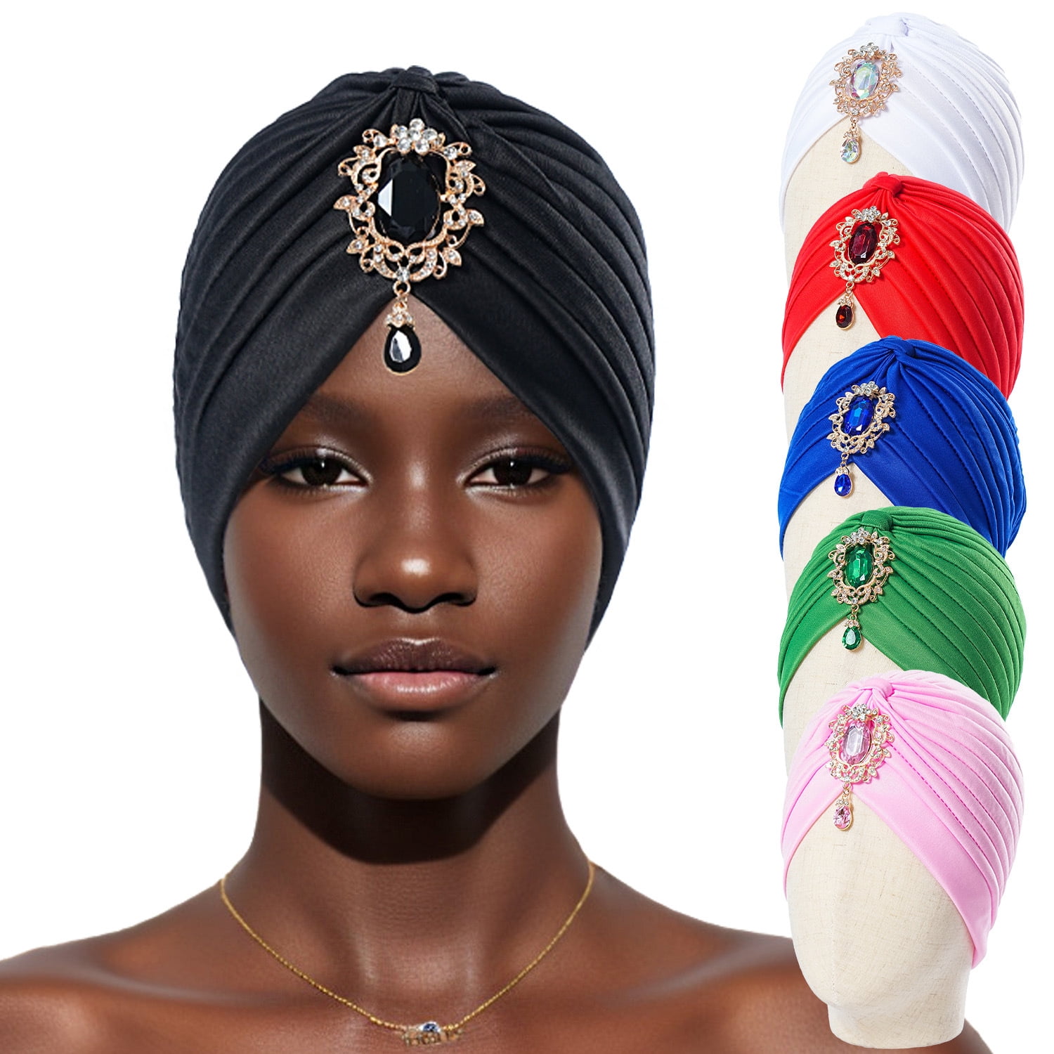 Dalrosia Vintage Turban Hat with Crystal Brooch Turban Headwraps for ...