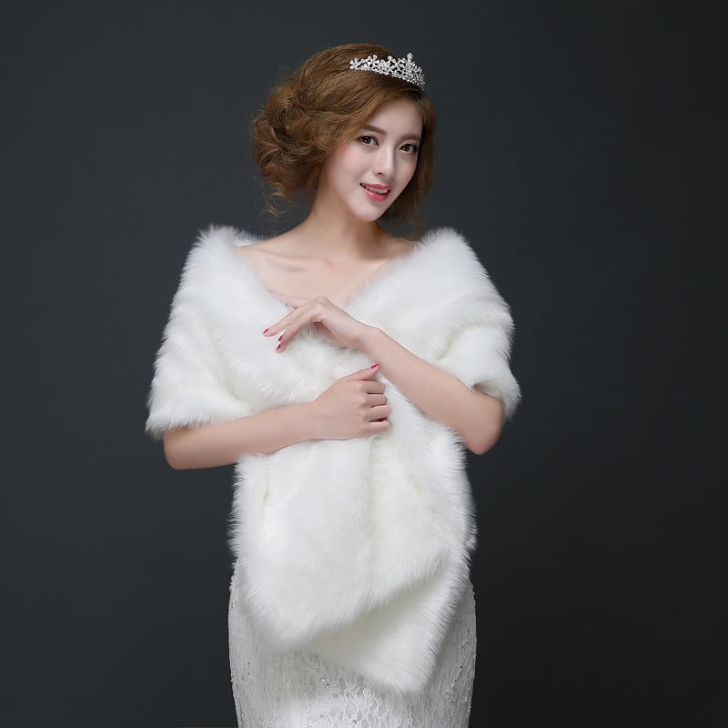 Dalrosia White Faux Fur Wrap Shawl Shrug Bolero Cape for Bridal Winter ...