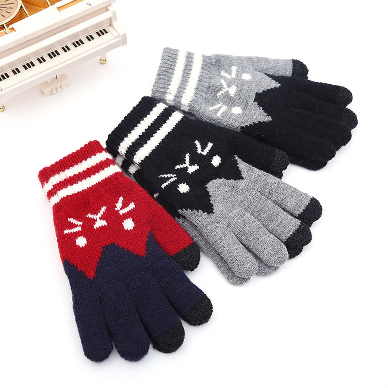 Dalrosia Winter Knitted Touch Screen Gloves Women Men Cute Cat Warm ...