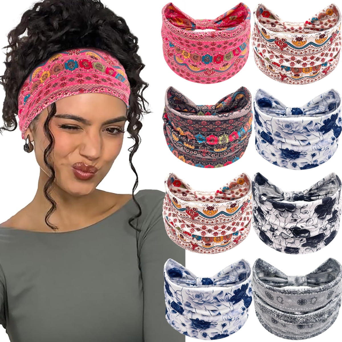 Dalrosia Women Boho HeadbandsWide Twist Knotted Elastic Non-Slip Head ...