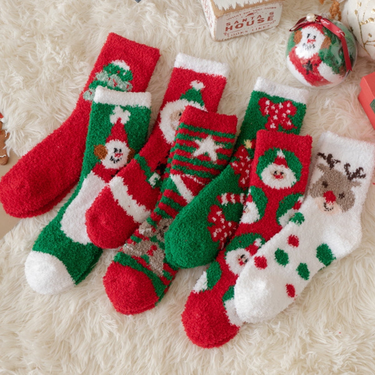 Dalrosia Women Christmas Fuzzy Socks Fluffy Socks Winter Warm Cozy ...