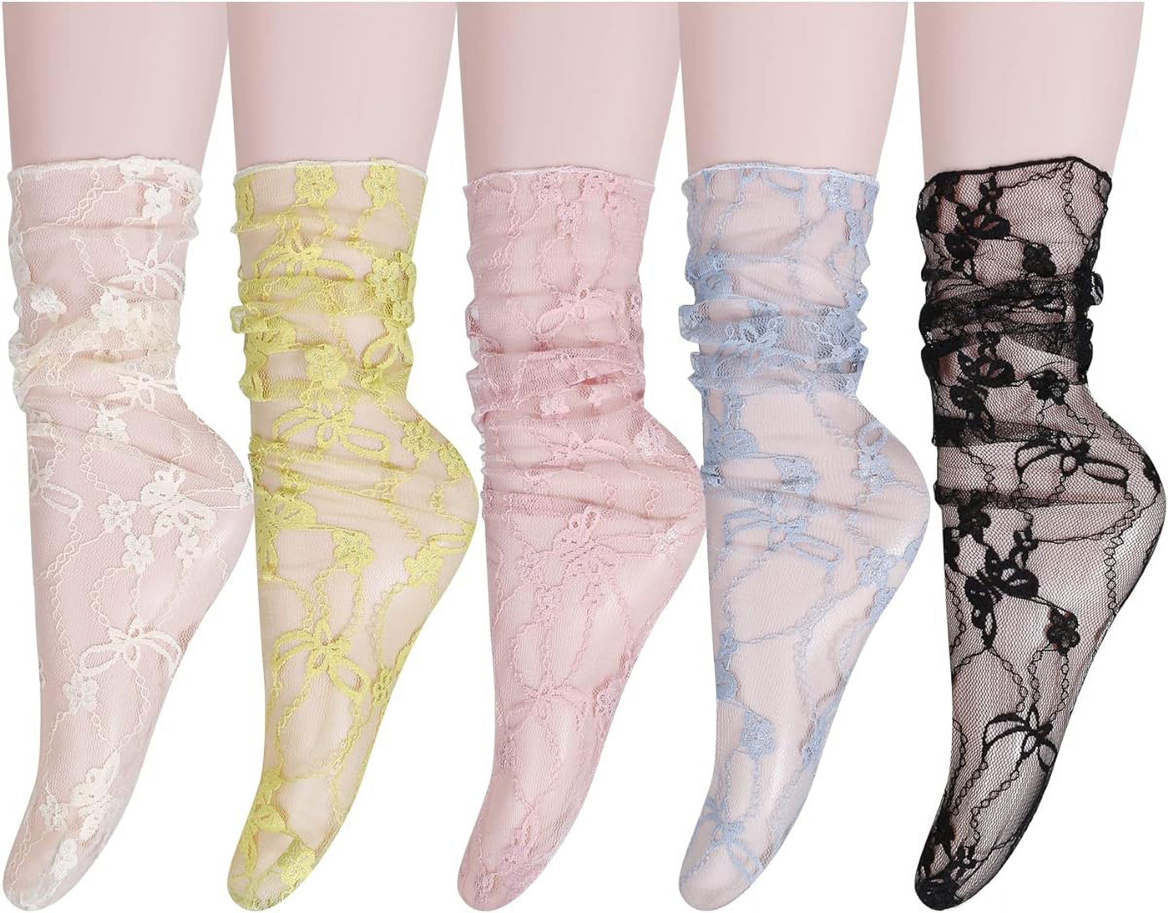 Dalrosia Women Girls Lace Socks Sheer Loose Socks Decorated Mesh Tulle ...