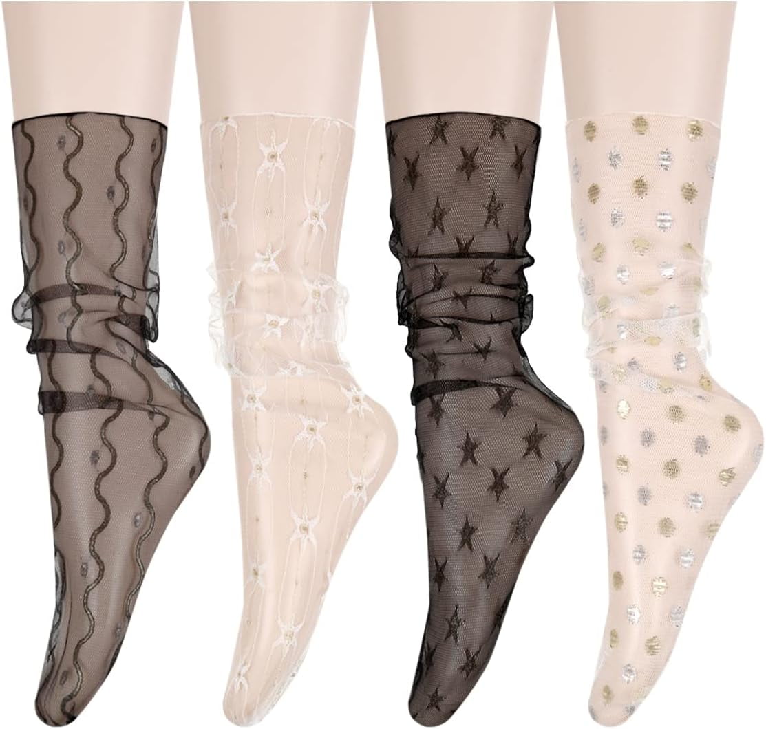 Dalrosia Women Girls Lace Socks Sheer Loose Socks Decorated Mesh Tulle ...
