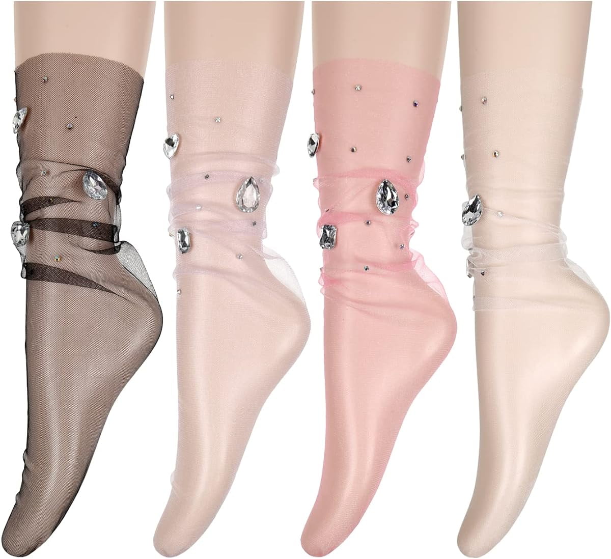 Dalrosia Women Girls Lace Socks Sheer Loose Socks Decorated Mesh Tulle ...