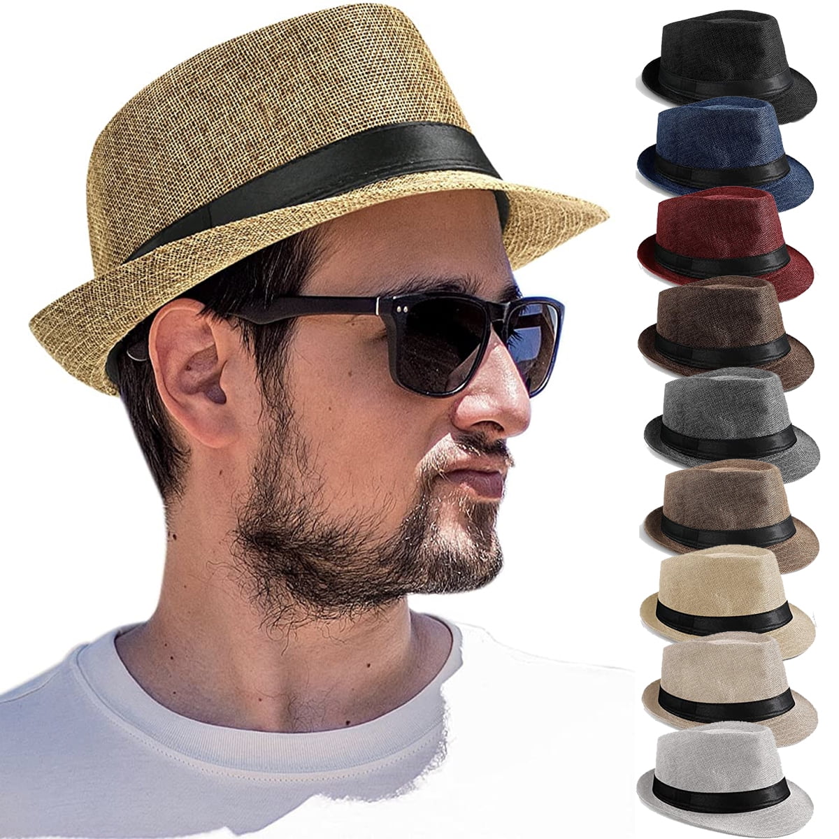 Dalrosia Women Men Fedora Hat Short Brim Panama Summer Beach Sun Hat ...