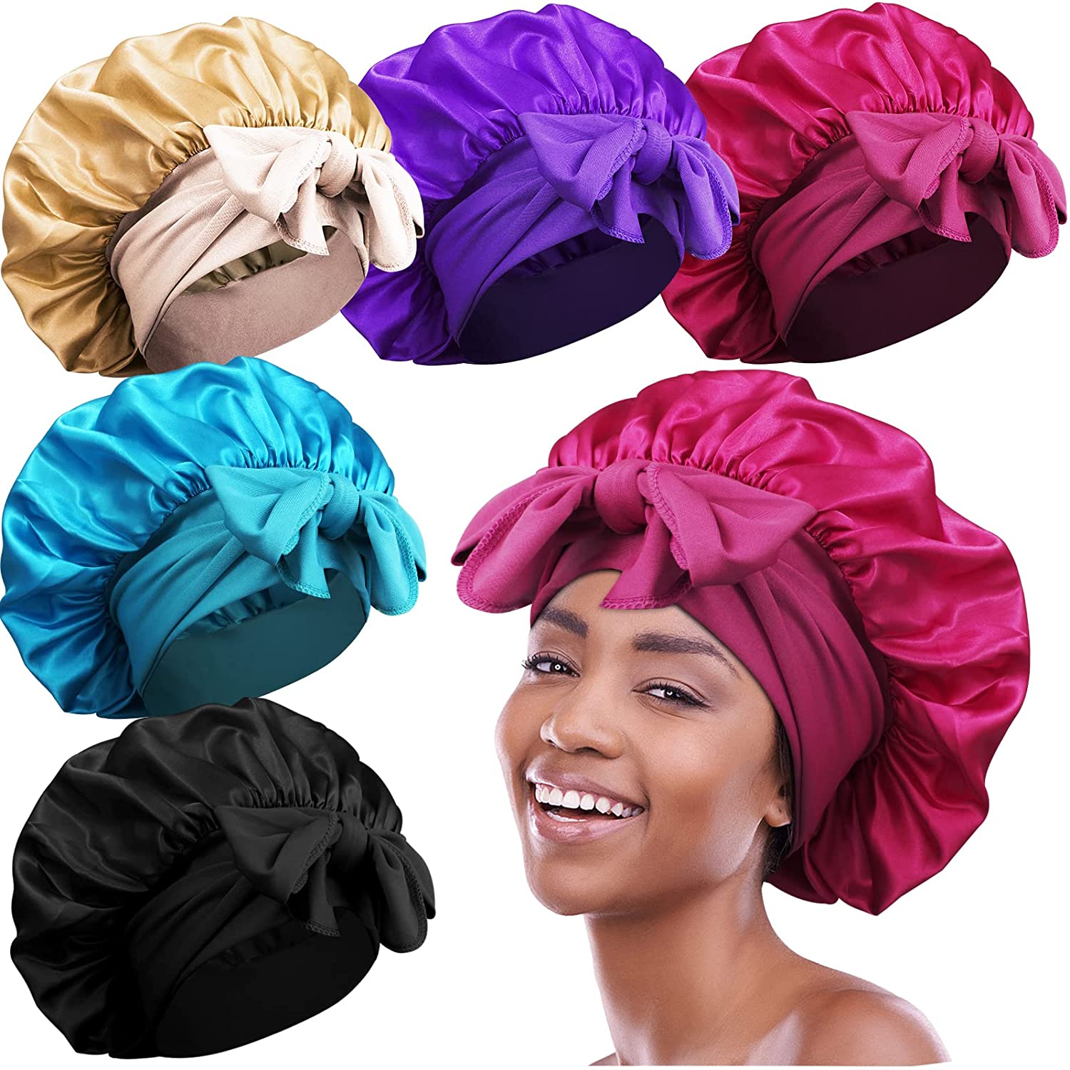 Dalrosia Women Satin Bonnets Large Silky Bonnet With Tie Band Jumbo Dalrosia Women Satin Bonnets Large Silky Bonnet With Tie Band Jumbo