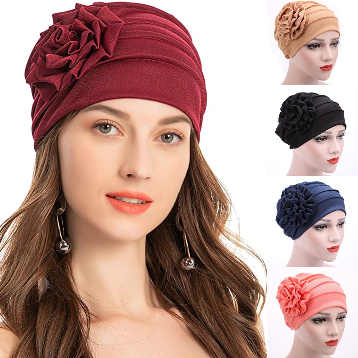Dalrosia Women Turban Beanie Hat with Flower Chemo Headwear Elastic Head Wrap Cap - Walmart.com