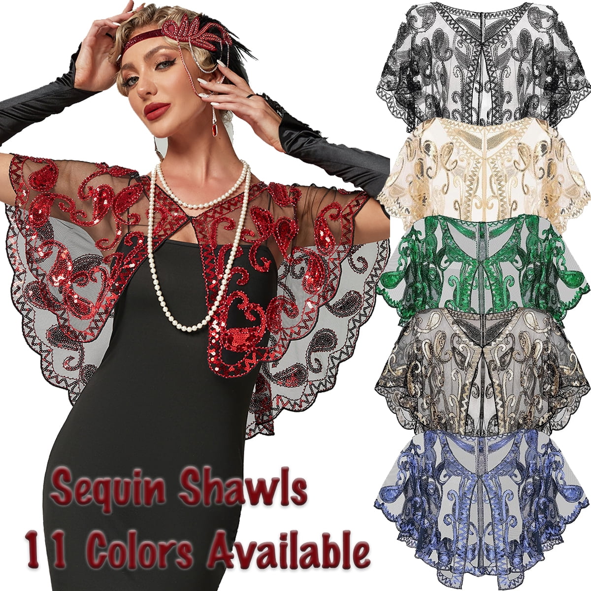 Dalrosia Women's 1920s Shawl Wraps,Sequin Beaded Flapper Evening Shawls ...