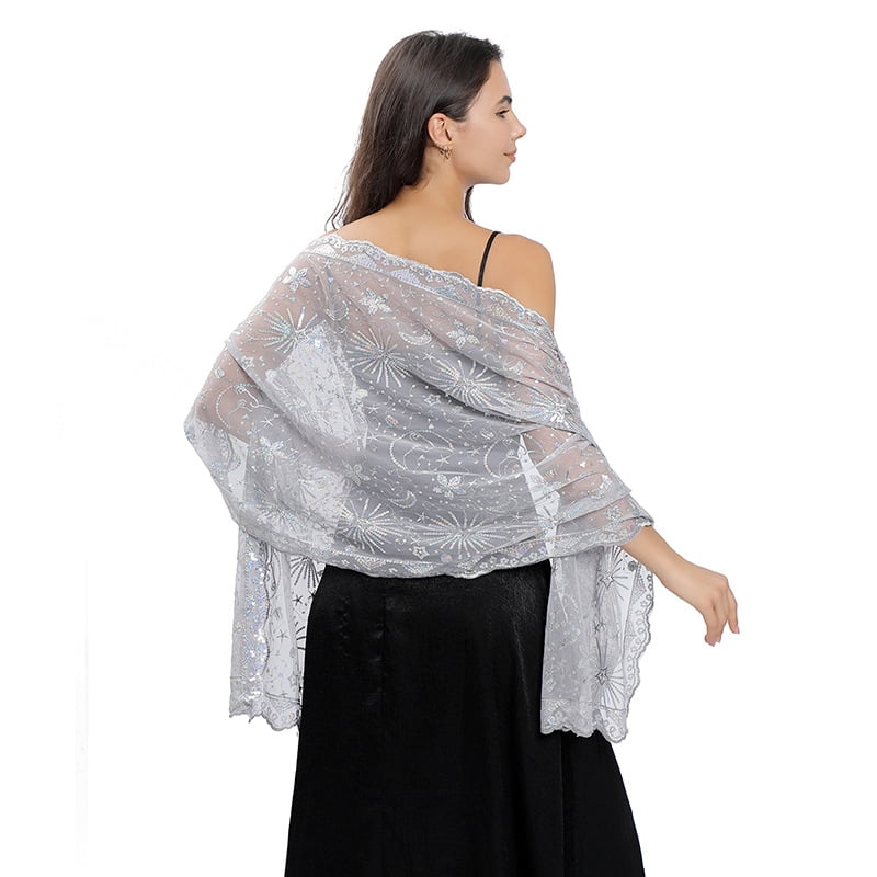 Dalrosia Women's Glittering Shawl Scarf Mesh Sequin Wedding Bridal Cape ...