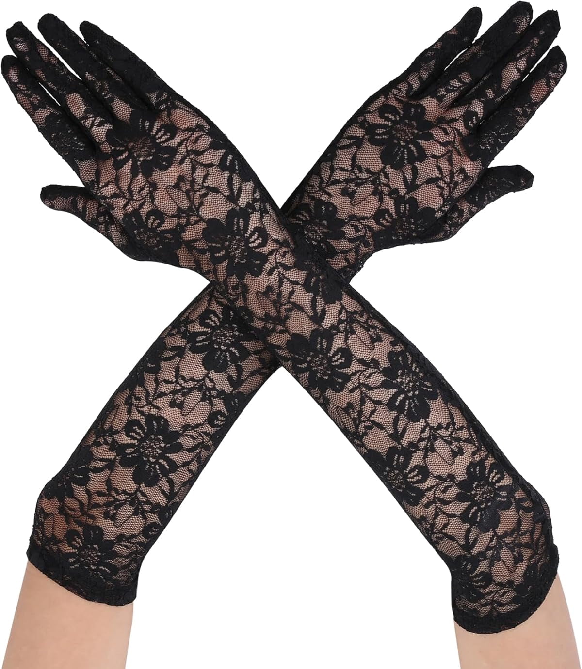Dalrosia Women's Long Lace Floral Opera Gloves Wedding Bridal Gloves ...