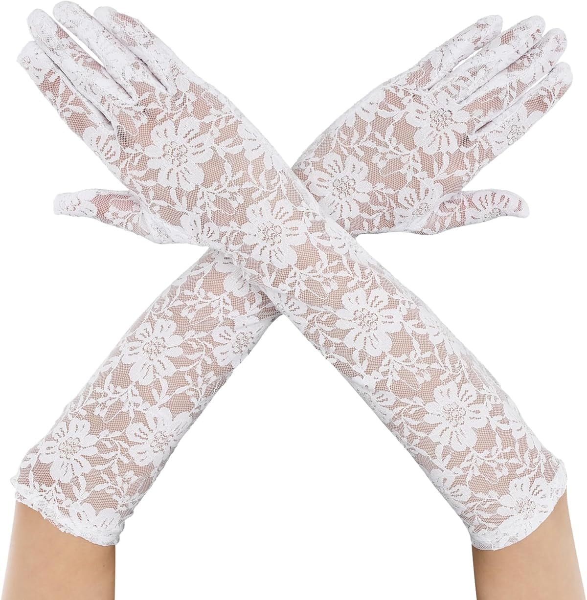 Dalrosia Women's Long Lace Floral Opera Gloves Wedding Bridal Gloves ...