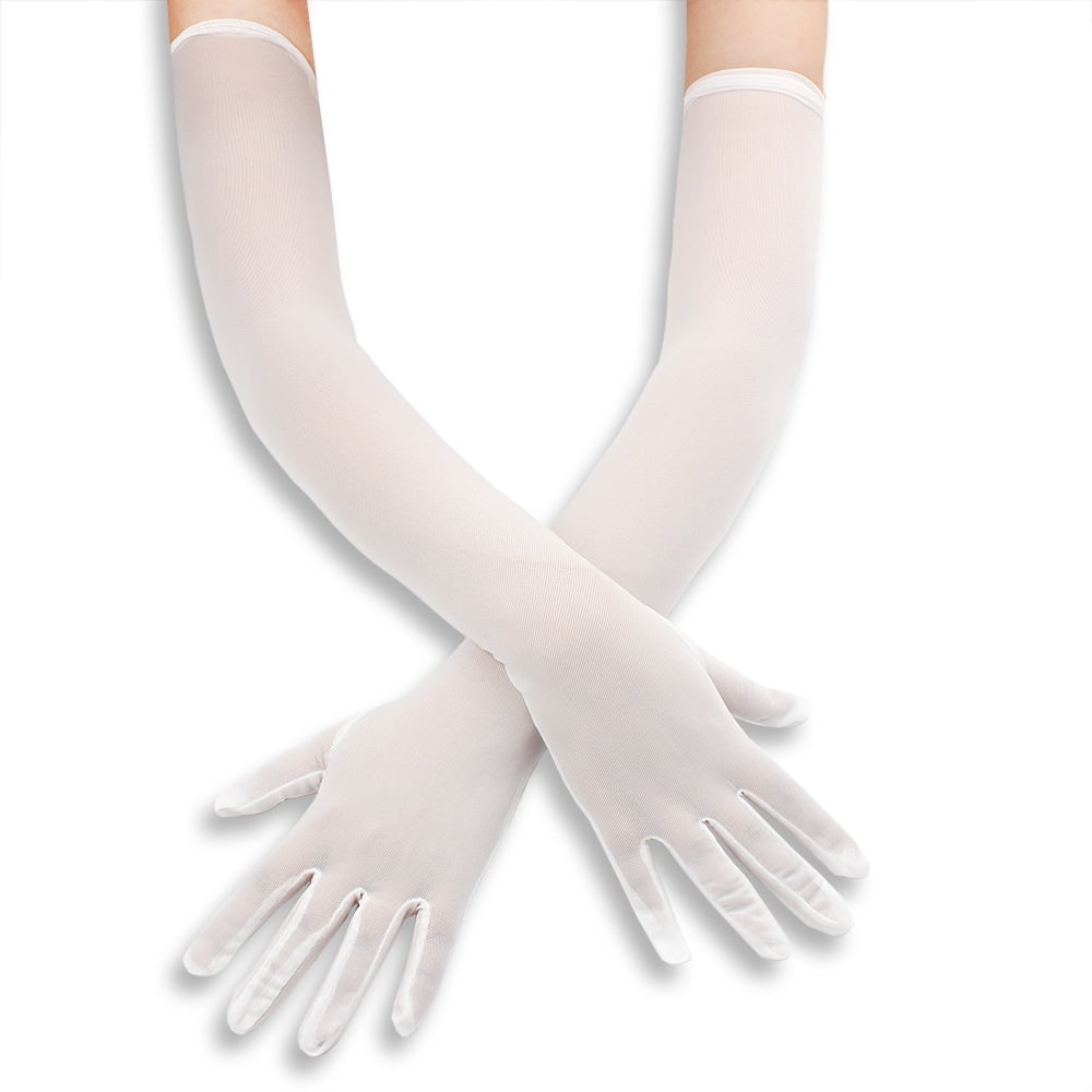 Dalrosia Women's Long Stretchy Mesh Tulle Sheer Gloves Costume Wedding ...