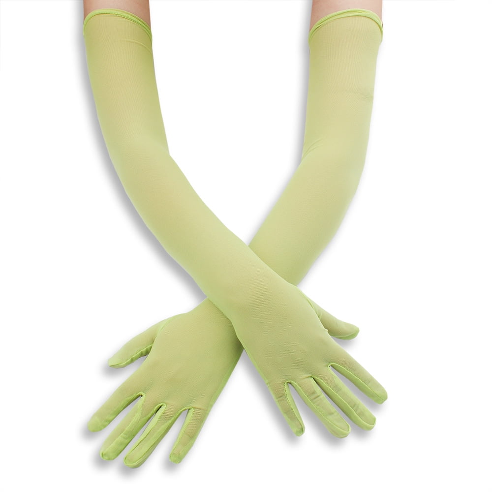 Dalrosia Women's Long Stretchy Mesh Tulle Sheer Gloves Costume Wedding ...