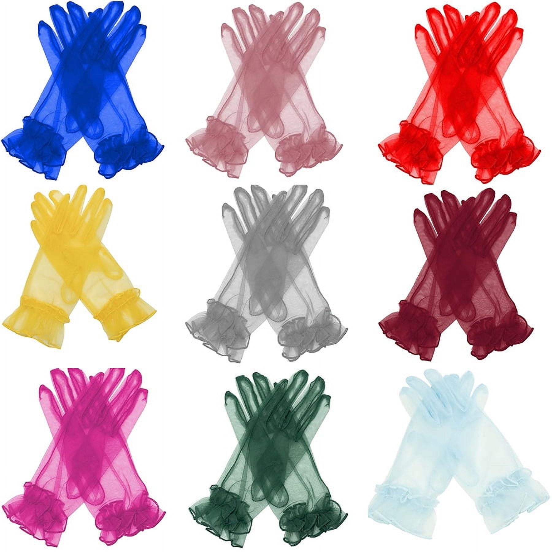 Dalrosia Women's Ruffled Tulle Mesh Gloves Wedding Party Gloves Short ...