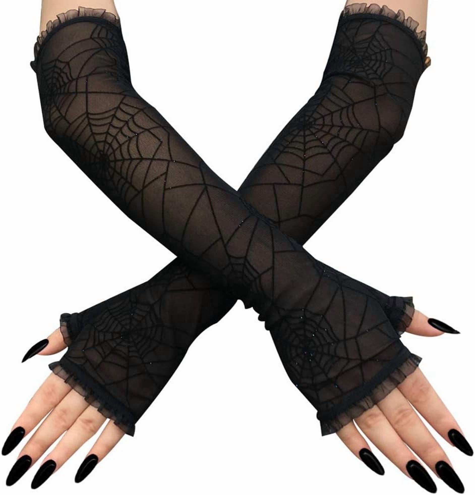 Dalrosia Women's Spider Web Lace Fingerless Glove Glitter Black ...