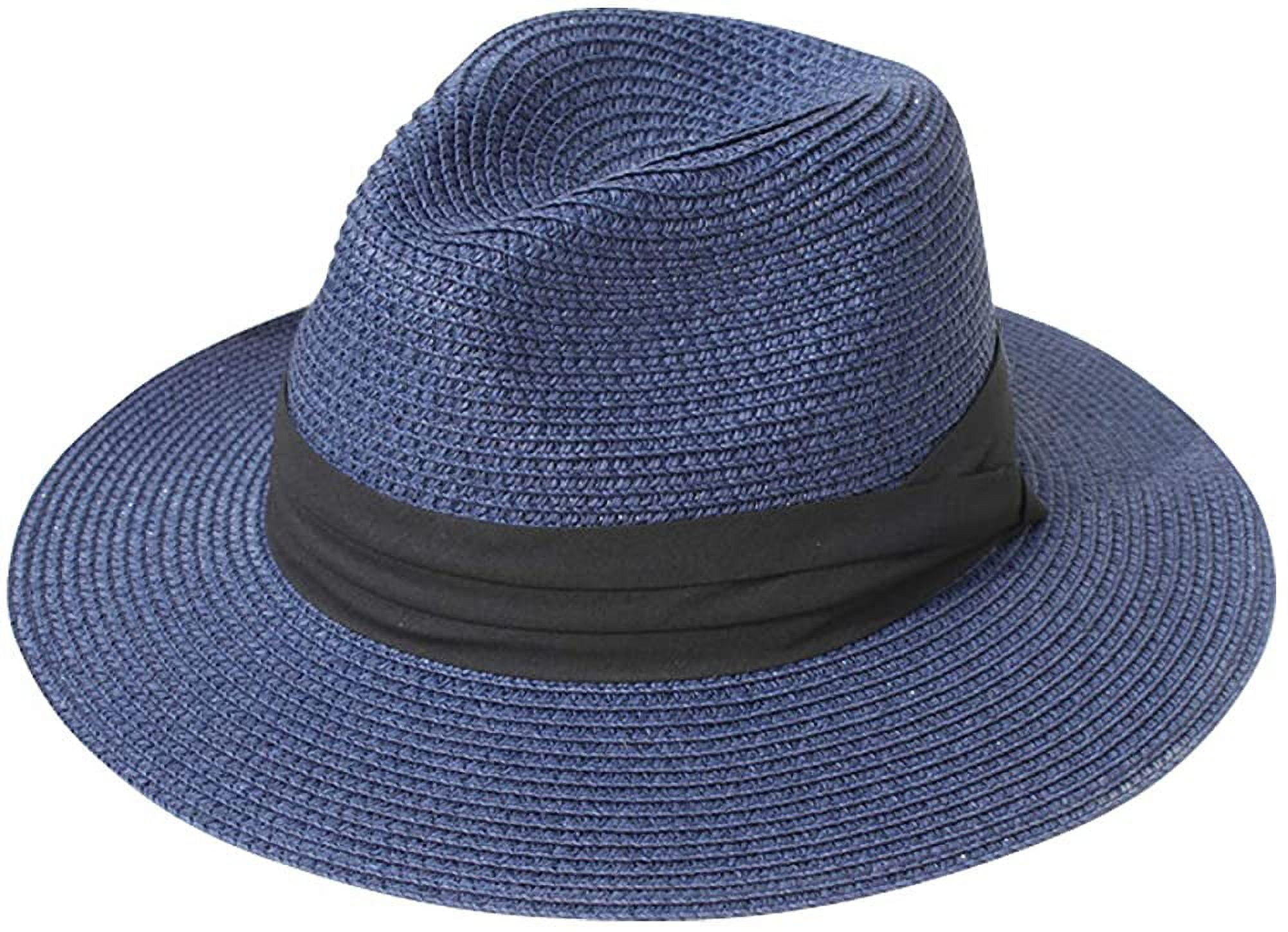 Unisex Wide Brim Straw Panama Hat, Fedora Summer Beach Sun Hat, UPF ...