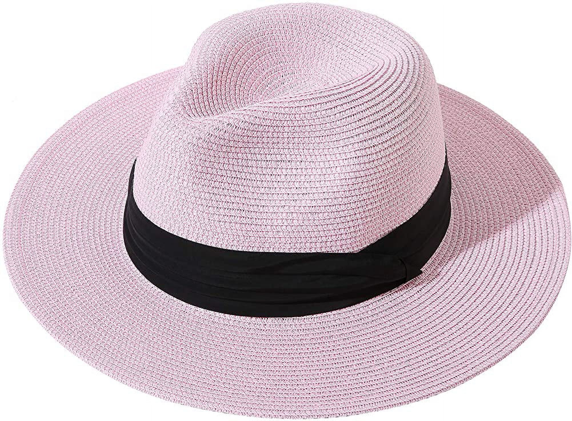 Dalrosia Womens Mens Wide Brim Straw Panama Hat Fedora Summer Beach Sun ...