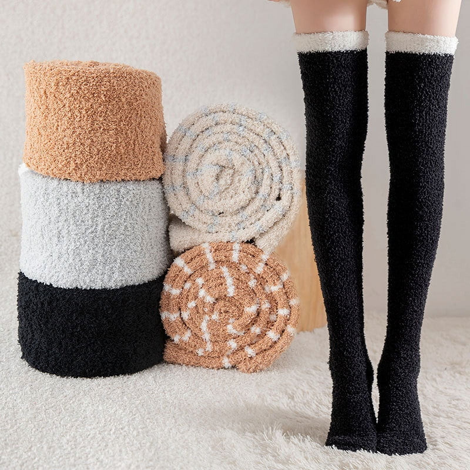 Dalrosia Womens Thigh High Fuzzy Socks Cute Over the Knee Stockings ...