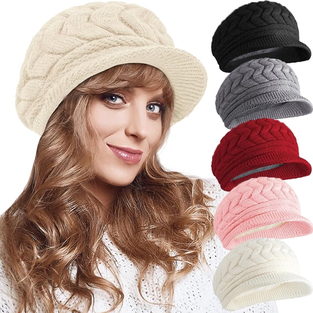 Dalrosia Womens Winter Hats Warm Knit Hat Slouchy Beanie Cap with Brim ...