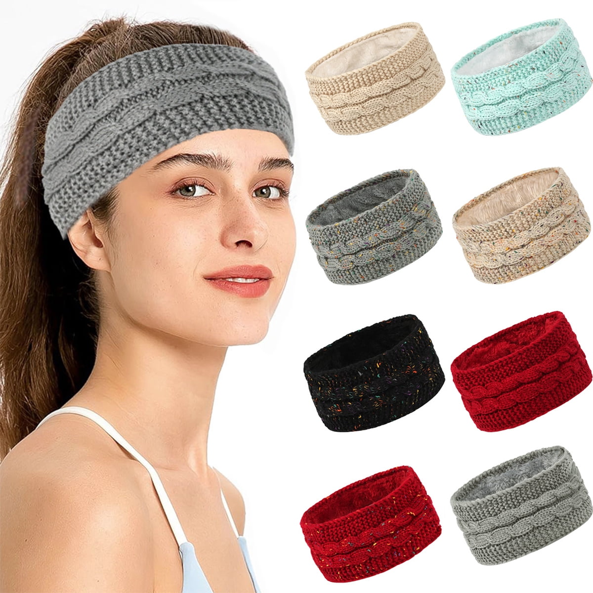 Dalrosia Womens Winter Headbands Fuzzy Fleece Lined Ear Warmer Cable ...