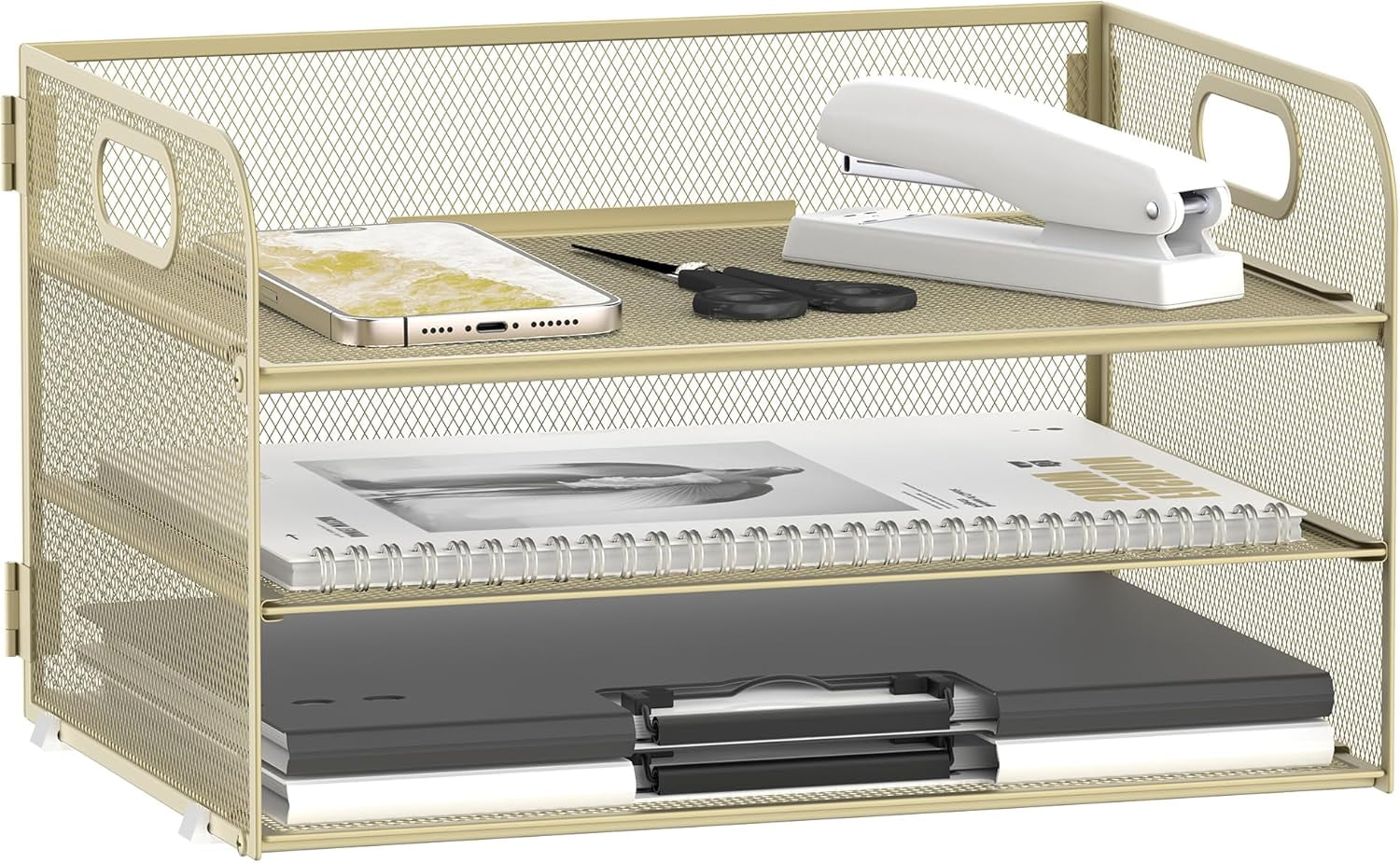Daltack 3-Tier Paper Organizer with Handle, Mesh Desk Organizer Letter ...