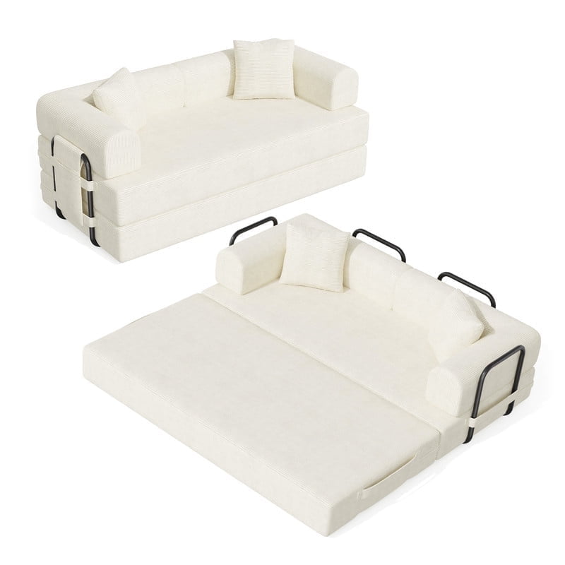 Daluvenix 78" Convertible Corduroy Sleeper Sofa Bed with Cylindrical ...