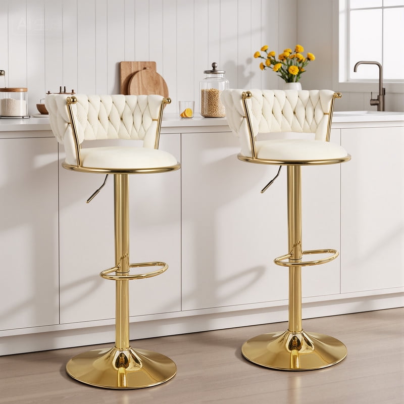 Daluvenix Adjustable Bar Stools Set of 2, Woven Velvet Bar Stools with ...