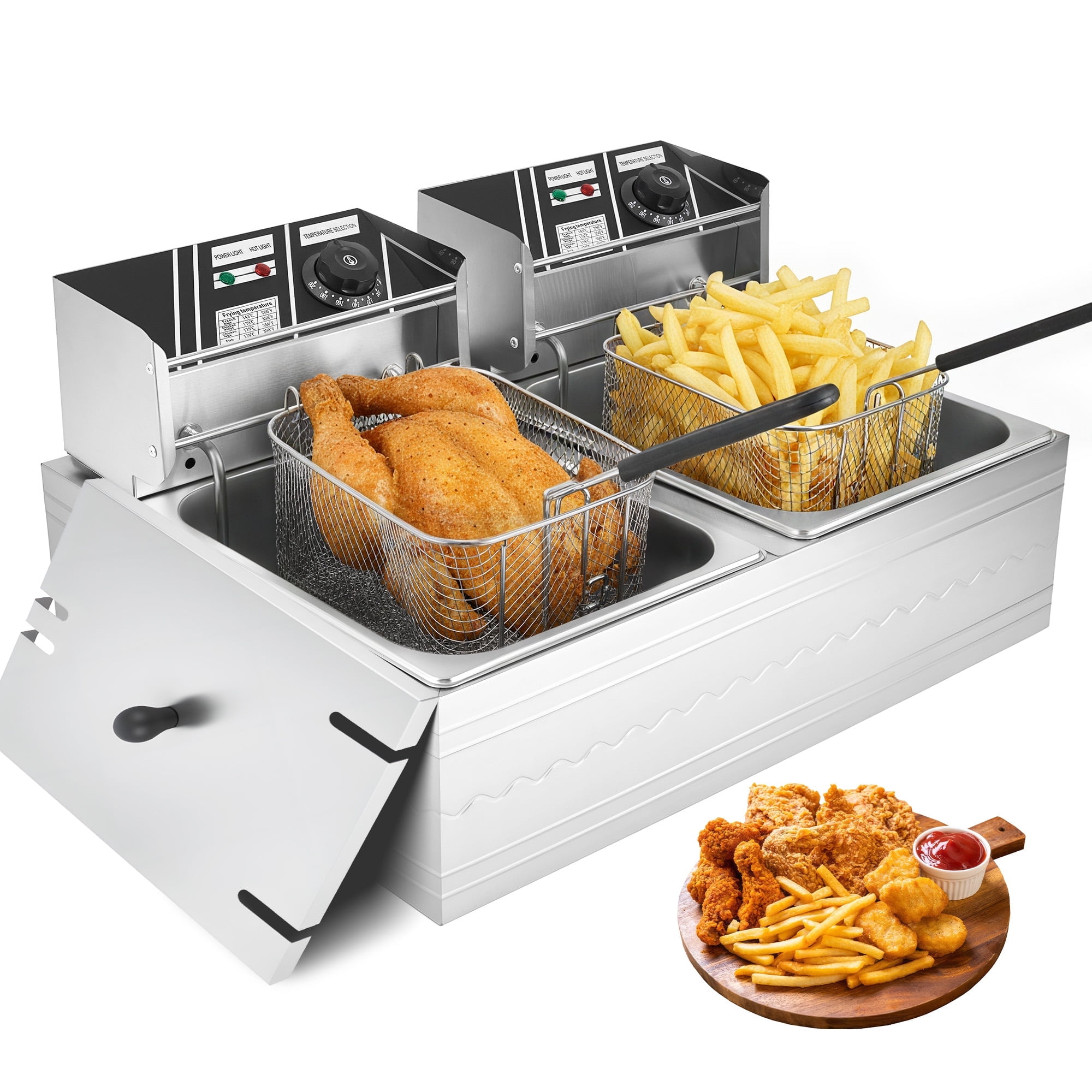 Daluvenix, Commercial Deep Fryer, 12L 5000W, Dual Tank Stainless Steel ...
