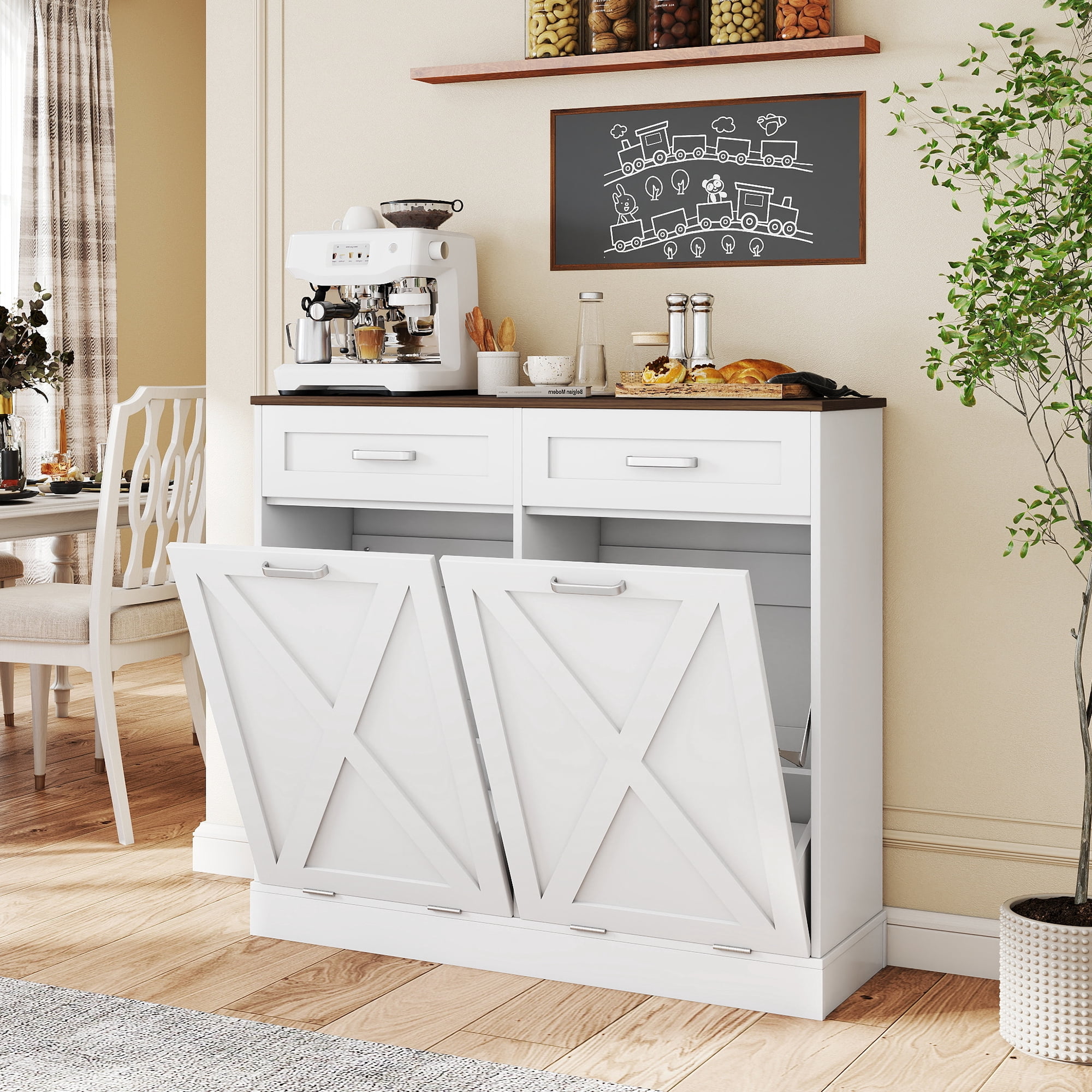 Daluvenix Double Tilt Out Trash Can Cabinet for 2 Bins,Hidden Trash Bin ...